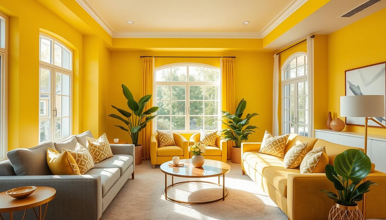 Beautiful Yellow Color Combination Living Room Ideas