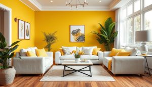 Beautiful Yellow Color Combination Living Room Ideas